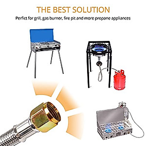 GASLAND High Pressure Propane Hose, 0-20 PSI 8 Ft Stainless Steel Braided Hose, Adjustable Propane Regulator with Hose, Type1 and 3/8 Female Flare Swivel Fitting, Propane Gas Grill Connectors