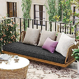 Sundale Outdoor Waterproof Olefin Bench Cushion, Outdoor/Indoor Durable Thicken Pad with Adjustable Straps, Patio Garden Sofa Settee Couch Loveseat Cushion (Dark Gray, 48" W x 18" D x 4" T)