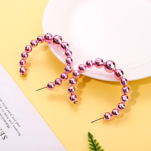 Disco Ball Earrings, Reflective Large Disco Ball Hoop Earrings, 70s 80s Mirrorball Earrings, Dance Party Costume Accessories, Country Concert Outfits for Women (Pink)