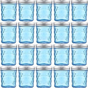 Lallisa 20 Packs 6 oz Vintage Wide Mouth Mason Jars Vintage Glass Canning Jar with Lids, Ideal for Honey, Wedding Favors, Shower Favors Home Decoration Containers Gift Table Centerpiece (Blue)