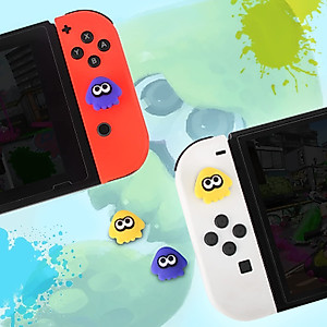 TIKOdirect Cute Thumb Grip Caps Compatible with Switch Joy-con/OLED/Switch Lite, Kawaii Joystick Cap Grip 4PCS Soft Silicone Protective Button Cover, Octopus Yellow