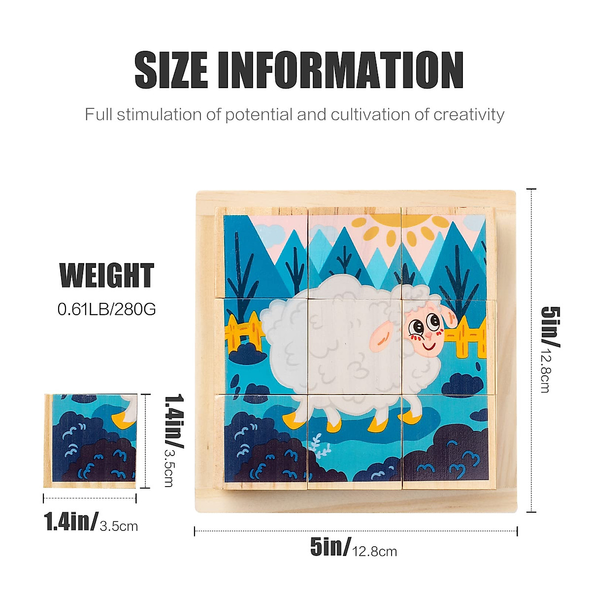 JOCY Wooden Block Puzzle Toddler 1-3-5 Years Kid Montessori Learning Games Educational Interactive Toys, Preschoolers Cube Puzzle with Storage Tray - 6 Puzzles 1 (Farm)