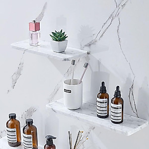 kaileyouxiangongsi 10.4 Inch x 6.4 Inch x 0.4 Inch White Marble Corner Shower Shelves,Modern Floating Shelf Wall Mount for Bathroom Wall Shelf