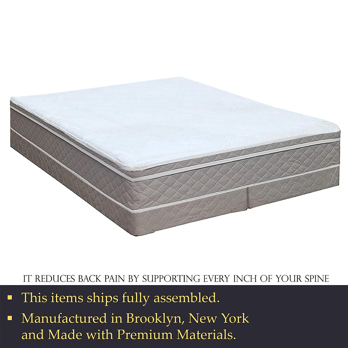 Mattress Solution Eurotop Pillowtop Innerspring Mattress and 4" Low Profile Split Wood Boxspring/Foundation Set, with Frame, Full XL, Size