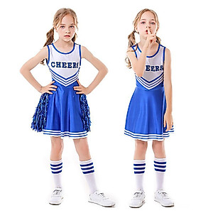 Hotfiary Cheerleader Outfit for Girls Toddler Halloween Cheerleading Outfit with Cheer Pompoms&Socks Dress for Party Sports