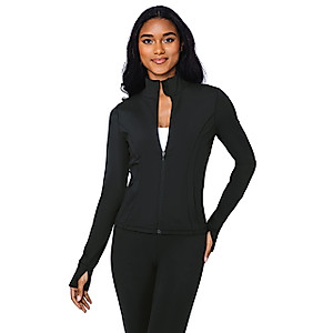 90 Degree By Reflex Womens Full Zip High-Low Running Track Jacket - Black Interlink - Large