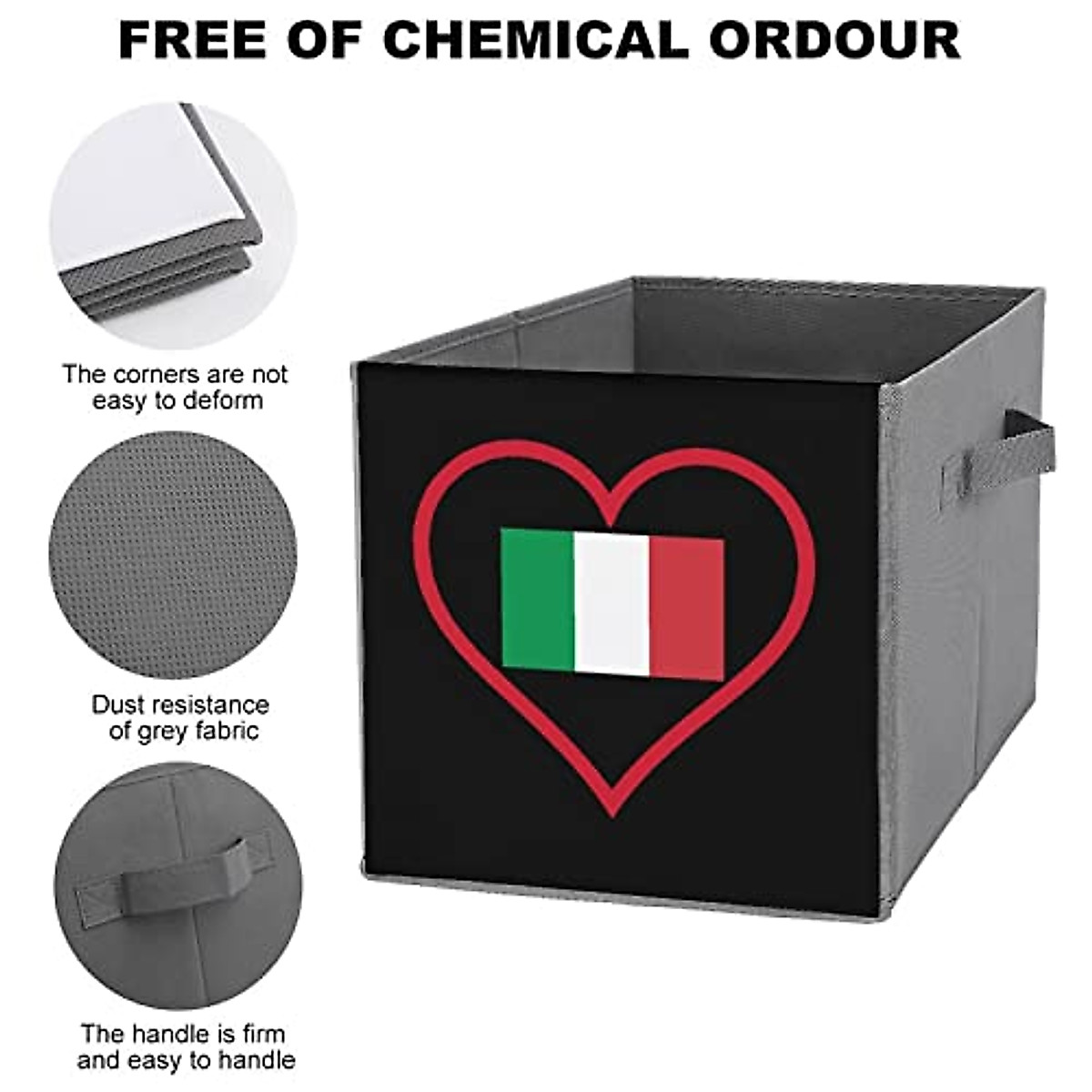 I Love Italian Red Heart Collapsible Storage Bins Basics Folding Fabric Storage Cubes Organizer Boxes with Handles