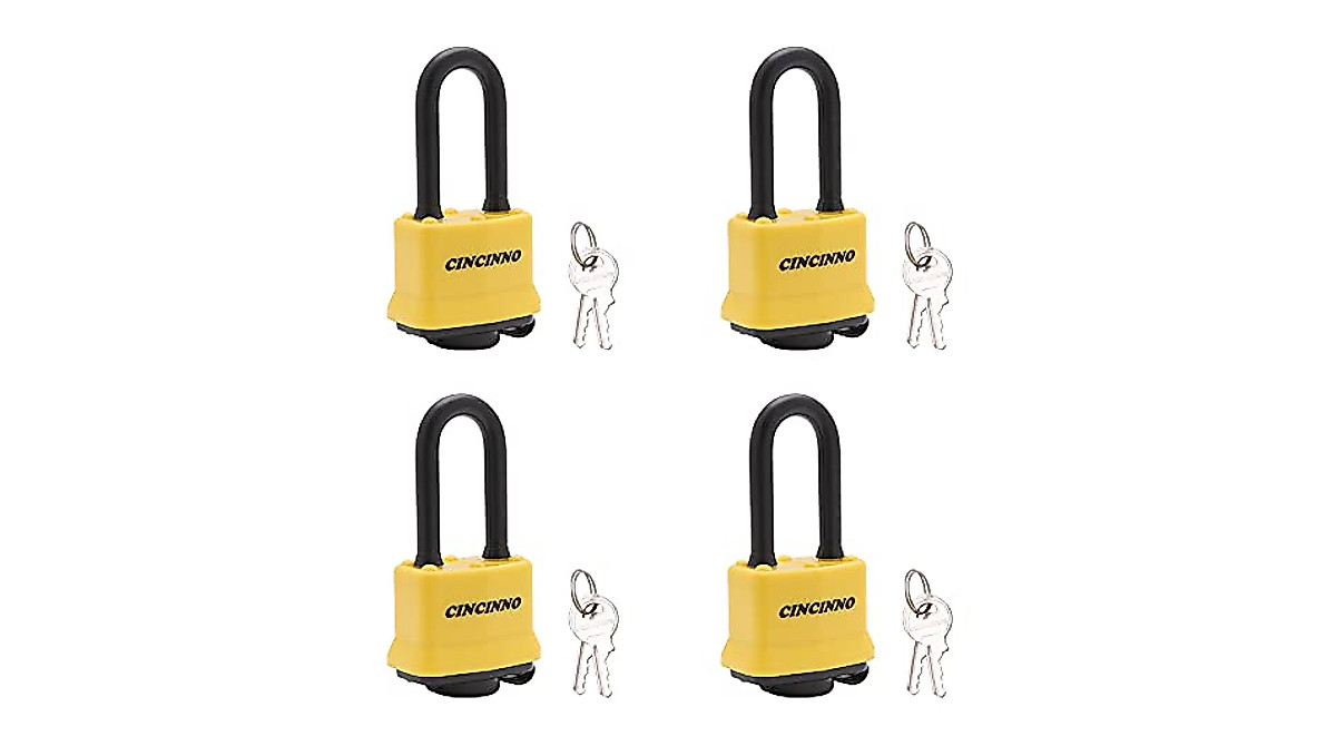 CINCINNO Heavy Duty Weatherproof Steel Padlocks 4 Pack