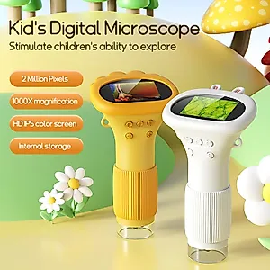 Portable Digital Microscope for Kids, Pocket Handheld Microscope Camera with 2'' Inch Screen, Educational Science Christmas Birthday Gifts for Age 3 4 5 6 7 8 9 10 11 12 Girls Boys - Orange