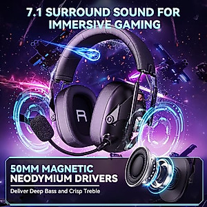 YPBDAN Wireless Gaming Headset for PS5, PS4, PC, USB Over Ear Gaming Headphones with Noise Canceling Mic, Bluetooth 5.3, 100H Battery, Low Latency, Foldable Headset for Switch, Mac, Laptop