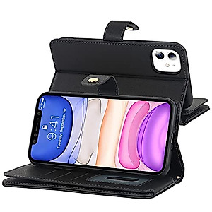 iCoverCase for iPhone 11 Wallet Case with Card Holder, Adjustable Crossbody Lanyard PU Leather Kickstand Card Slots Zipper [Not Detachable] Flip Cover Case 6.1 Inch (Black)