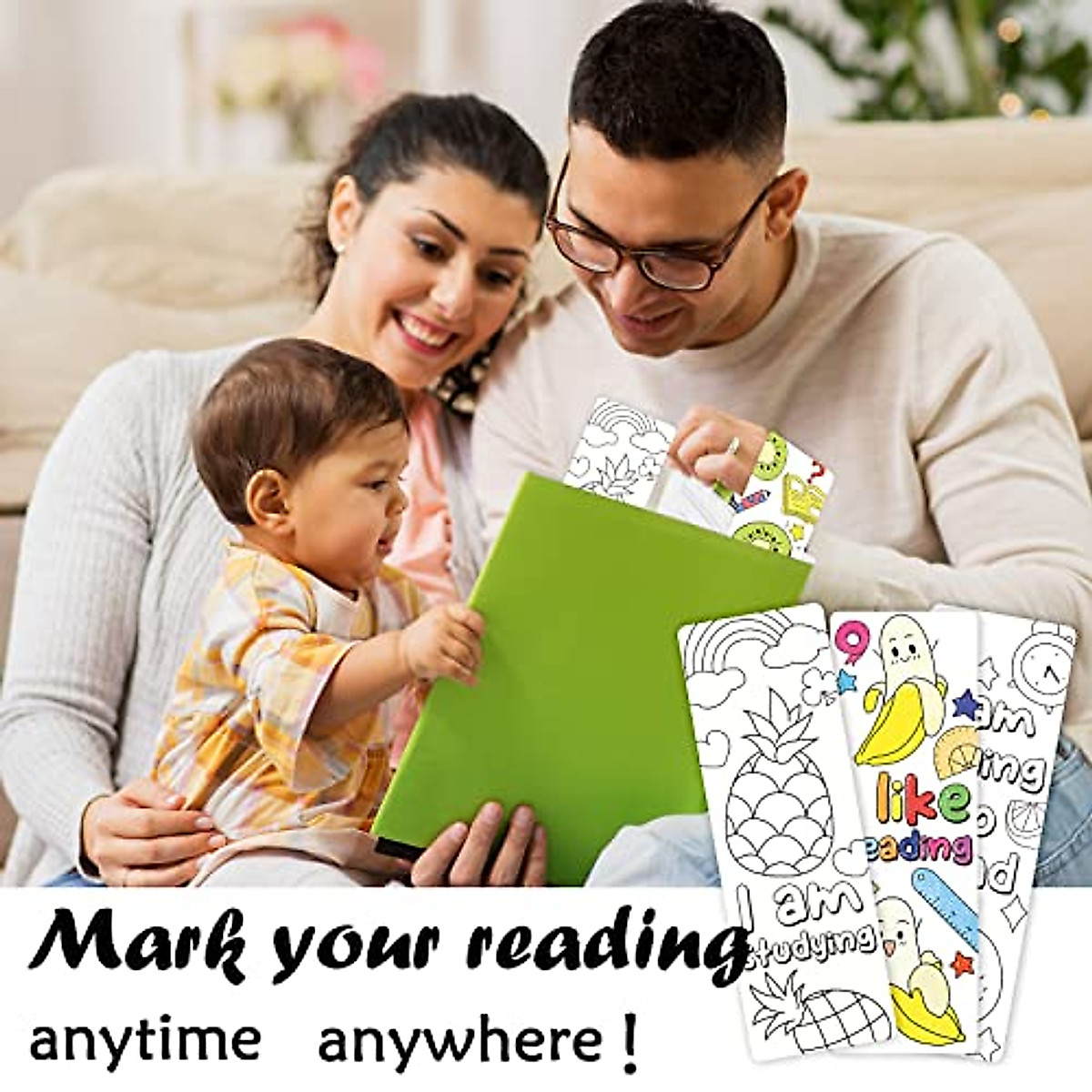 Anseal 60 PCS Color Your Own Bookmarks Bulk, 12 Styles DIY Bookmarks for Kids/Teens, Cute Fruit Bookmarks for Reading Lover, Fun & Personalized Bookmark for Students, Classroom Rewards Supplies