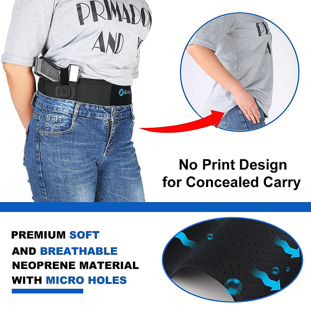 Belly Band Holster for Concealed Carry - Waist Gun Holsters for Men and Women - Fits Glock, Ruger LCP, Taurus, S&W M&P 40 Shield Bodyguard, Sig Sauer, Kahr, Beretta, 1911, etc