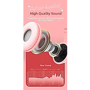 Cat Ear Wireless Headphones with Led Light, Cute Design Bluetooth Headset with Mic (Pink)