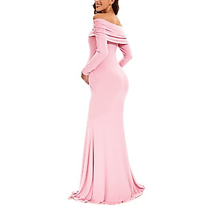 Glampunch Off Shoulders Maternity Dress Long Sleeve Ruched Maternity Gown Baby Shower Photography Pregnant Dress