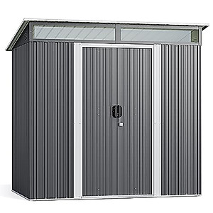 Gizoon 6'x4' Outdoor Storage Shed Metal Garden Shed with Sliding Lockable Doors, Versatile Tool Bike Shed with Transparent Panel Windows, Outdoor Storage Clearance for Backyard, Patio, Dark Gray