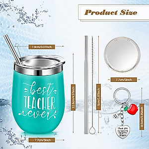 Didaey 36 Pcs Teacher Appreciation Gift Sets 12 Oz Teacher Wine Tumbler for Women Valentines Day Gift for Teacher Thank You Gift Teacher Birthday Gifts Best Teacher Ever Cup and Keychain (Mint)