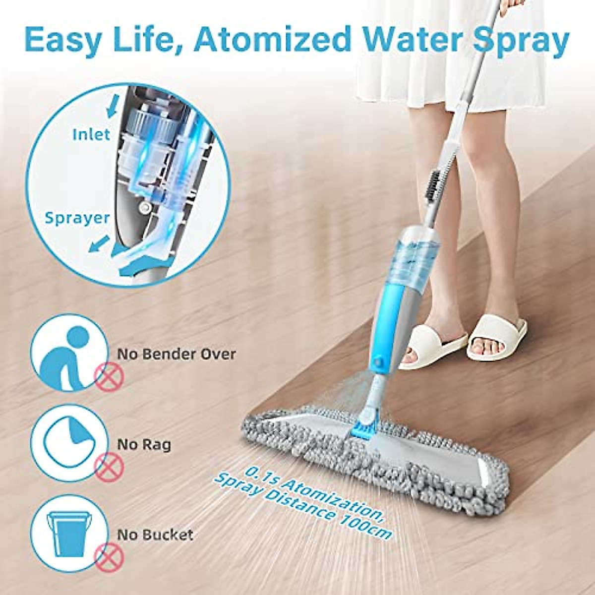 DDSNTY Mops,Microfiber Spray Mops for Floor Cleaning,Dust Cleaning Mop,Kitchen Dry & Wet Mop with 410ML&300ML Refillable Bottle 4 Reusable Washable Pads for Hardwood Laminate Wood Tiles Floor