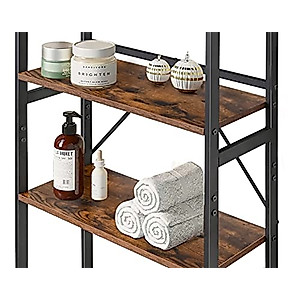 Over-The-Toilet Storage Rack 3-Tier Bathroom Organizer Shelf, Space Saver Toilet Stands for Washroom Laundry Room, Rustic Brown and Black