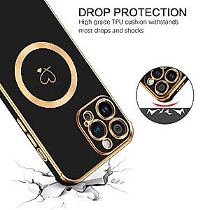 BENTOBEN iPhone 14 Pro Max Phone Case [Compatible with Magsafe] Slim Thin Luxury Gold Heart Design Shockproof Protection Soft TPU Bumper Drop Protective Girls Women Boy Men 14 ProMax Cover, Black/Gold
