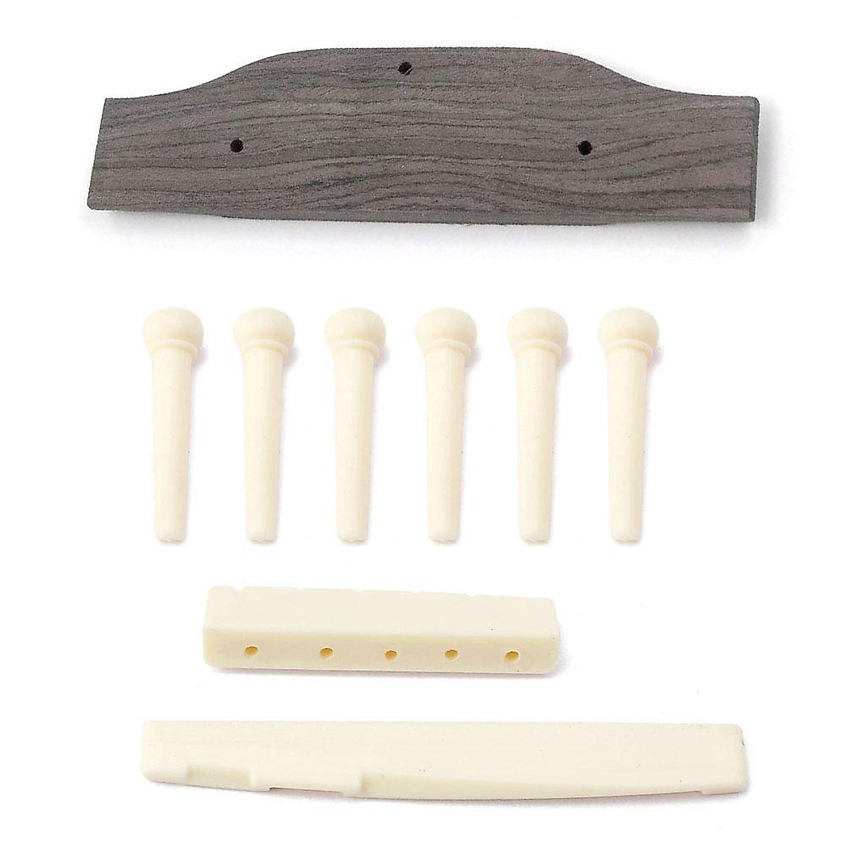 Jiayouy 6 String Acoustic Guitar Rosewood Bridge Saddle Nut Pins Set Including Bridge & Six Bridge Pins & End Pin & Saddle and Nut Replacement Parts - Style B, Beige