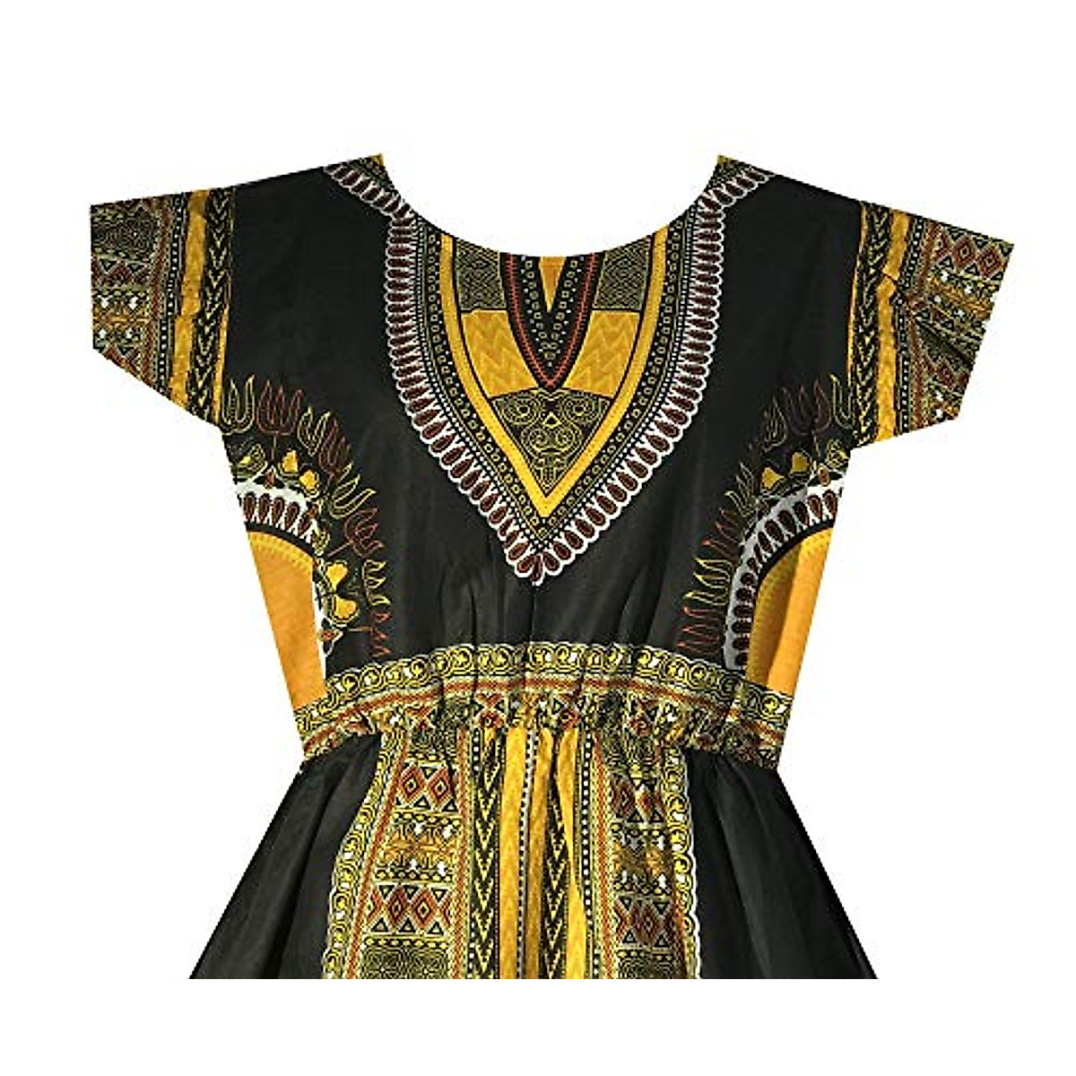 Decoraapparel Girls Dashiki Caftan African Short Baby Doll Dress Above Knee Length (X-Large, Black Yellow)