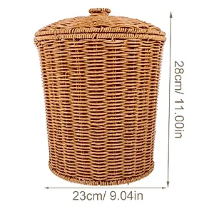 MAGICLULU Wicker Trash Can with Lid Woven Waste Basket Garbage Cans Waste Paper Bin Laundry Basket Rubbish Basket Sundries Basket for Bathroom Kitchen Office