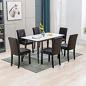 CRECQ Upholstered Dining Chair Set of 2 PU Leather Living Room & Dining Room Chairs,Modern Kitchen Armless Side Parsons Chair with Solid Wood Legs,Black