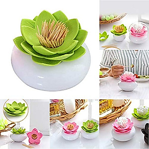 JDYYICZ 2-Pack Lotus Flowers Cotton Swab Holder, Small Q-Tips Toothpicks Storage Organizer,Bathroom Vanity Canister(Green+Pink)