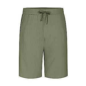 Long Basketball Shorts for Men Big and Tall Men's Linen Shorts 2023 Causal Elastic Waist Drawstring Summer Beach Shorts Classic-Fit Flex Pants Trendy Shorts for Men 2023 Army Green 4X