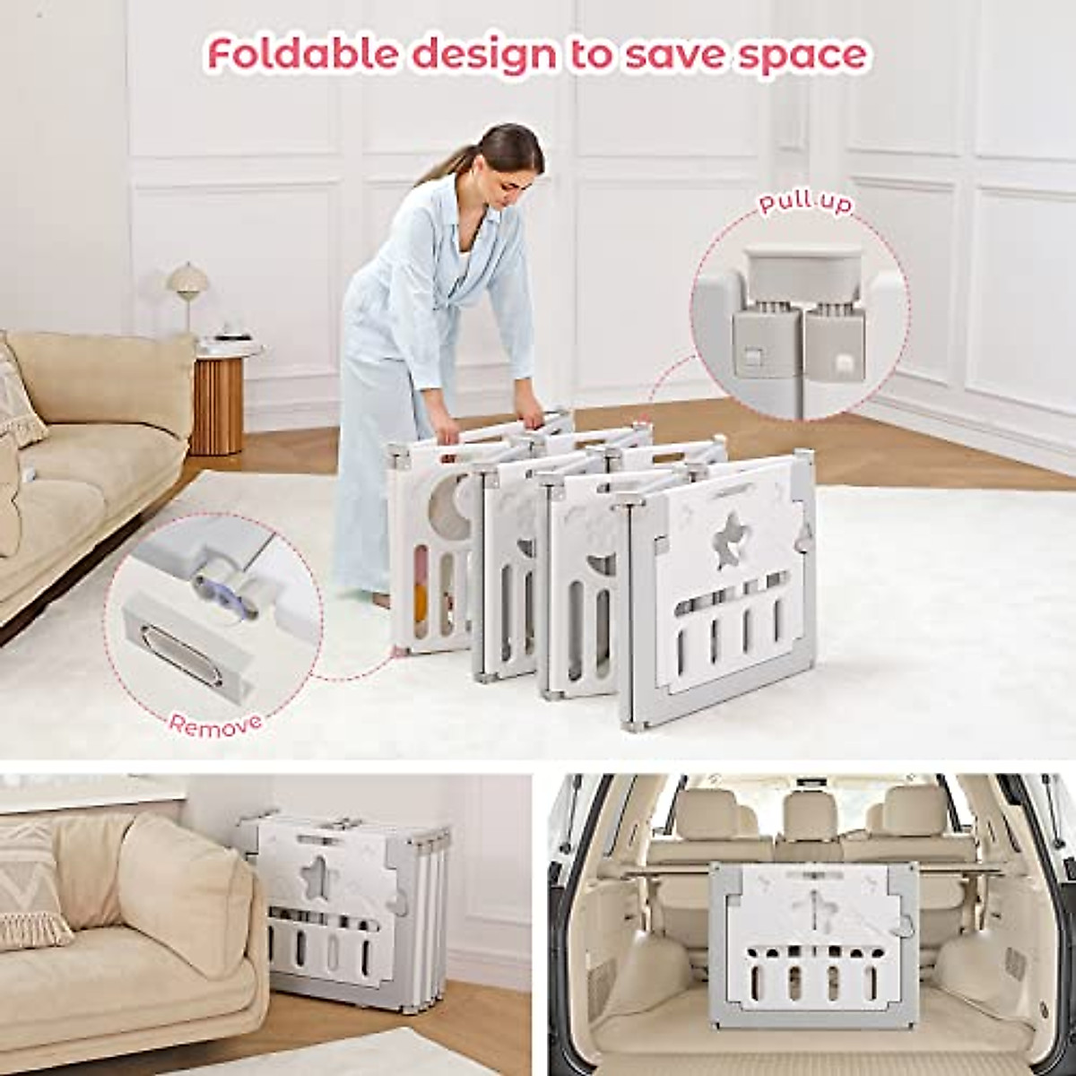 Baby Playpen, Dripex Foldable Playpen for Babies and Toddlers, Baby Fence Play Area, Custom Shape, Easy Assemble and Storage, Play Yard for Babies Safety, Indoor Outdoor Baby Play Pen