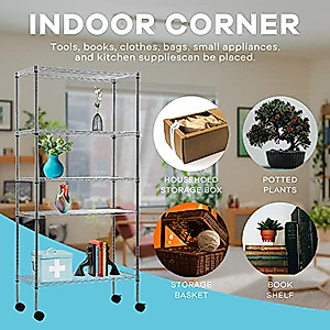 MGHH 5 Tier Garage Shelving, Metal Shelves Wire Shelving Unit Adjustable Heavy Duty Sturdy Steel Shelving Rolling Cart with Casters for Pantry Garage Kitchen (Chrome, 14" D x 30" W x 60" H)