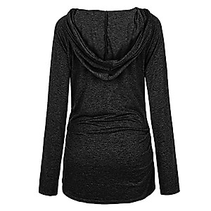 Hanweini Maternity Hoodie Tops Sweatshirt Casual Long Sleeve Ruched Pregnancy Shirt Tunics (Black Gray,XX-Large)