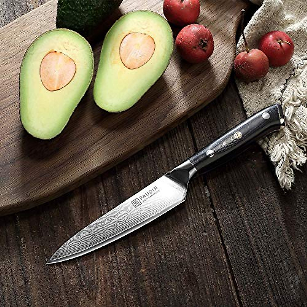 PAUDIN Utility Knife, 5'' Paring Knife, Damascus Kitchen Knife, 67-Layer Forged Blade Ultra Sharp Edge, Stainless Steel Knife, Full Tang G10 Handle with Triple Rivets, for Cutting Fruit and Vegetables