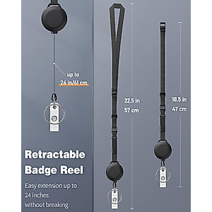 Uniclife Horizontal Leather ID Badge Holder and Retractable Adjustable Lanyard Breakaway Neck Lanyard with Retractable Badge Reel Quick-Release Buckle and Card Protector for Workers Students Employees