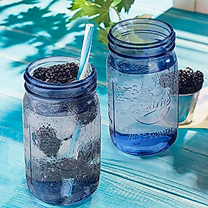 Tebery 6 Pack Vintage Blue Home Mason Jars with Airtight lids & Bands, 32Oz Wide Mouth Quart Glass Canning Jar for Fermenting, Pickling, Storage, DIY Crafts & Decor
