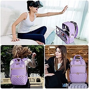 Carrying Case with Oculus Quest 2, Meta Quest VR Case for VR Headset with Elite Strap, Touch Controllers Accessories, Large Laptop Backpack for Women as Gift to Travel Outdoor and Home Storage, Purple