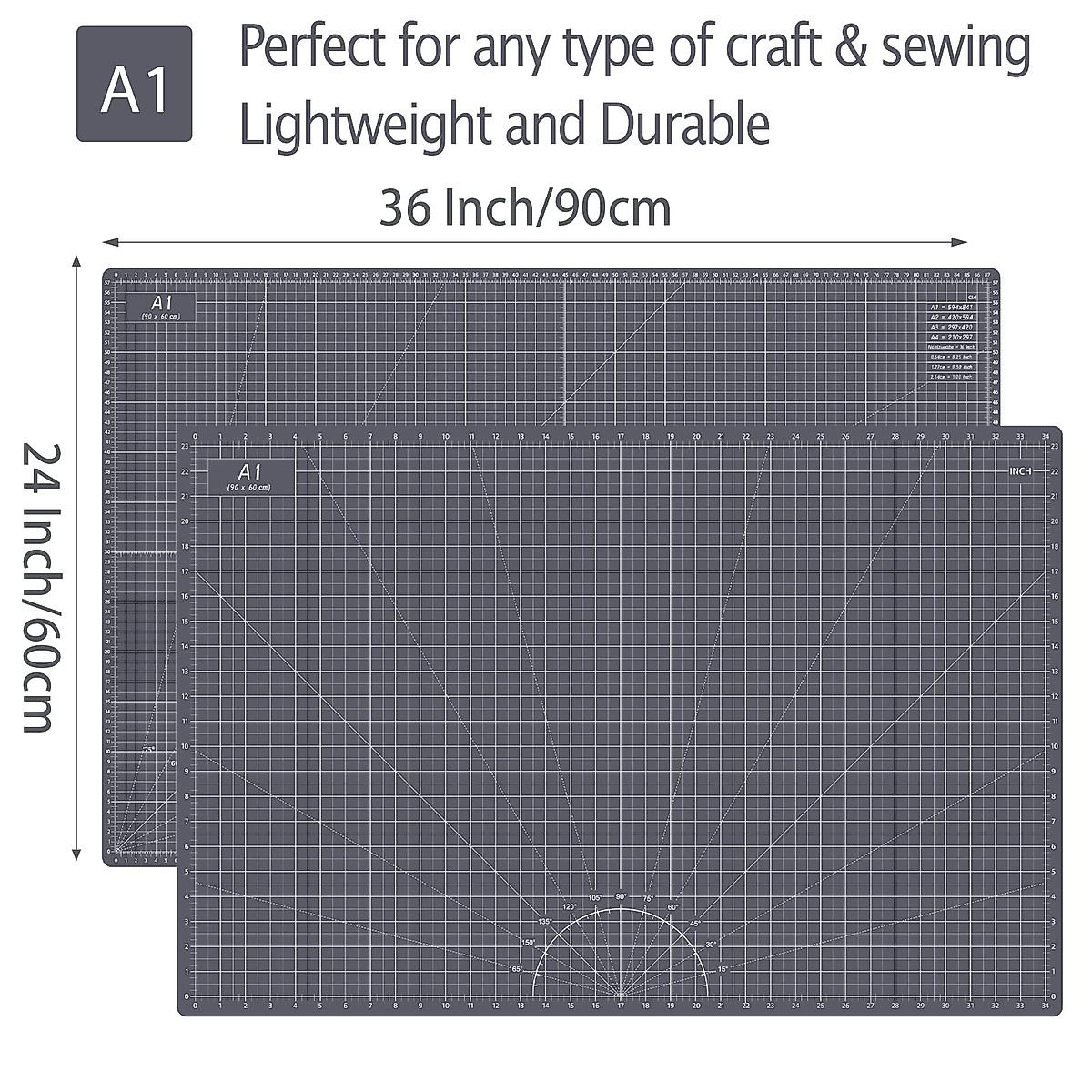 Headley Tools 24 x 36 Inch Large Self Healing Cutting Mat, Durable A1 Double Sided 5-Layer Craft Cutting Board for Fabric, Quilting, Sewing, Hobby, Scrapbooking, Arts and Crafts Project, Dark Gray