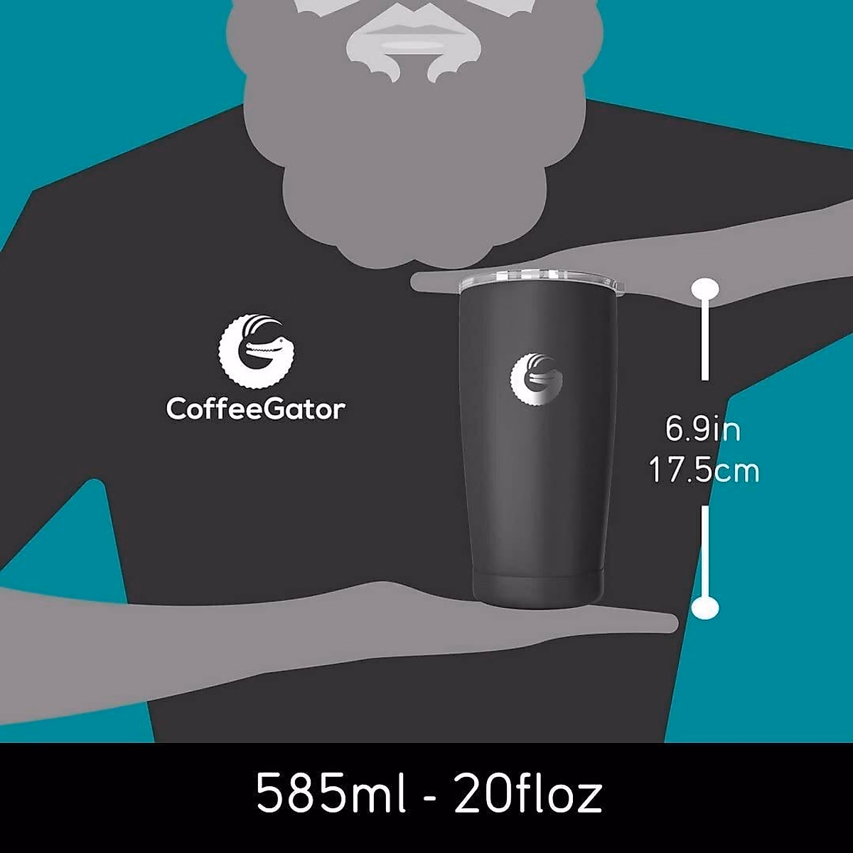 Coffee Gator Coffee Travel Mug - 20 oz Stainless-Steel, Vacuum Insulated Tea and Coffee Tumbler for Women and Men with Leakproof Lid & Paperless Dripper, Black