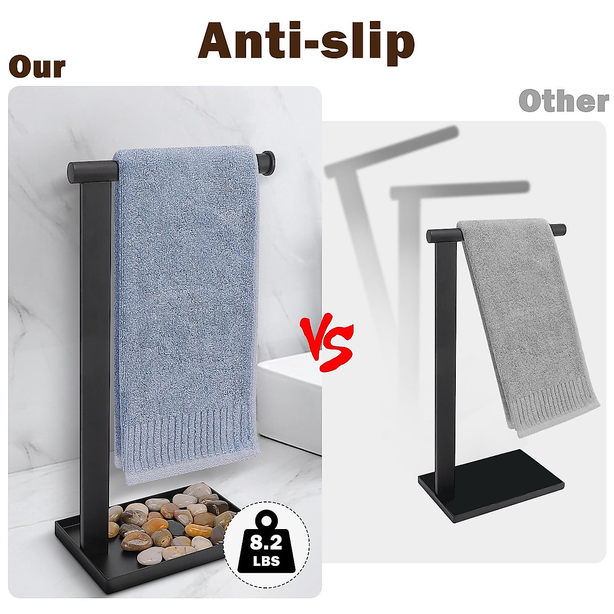 Siyzda Hand Towel Holder Stand for Bathroom, L- Shaped Freestanding Hand Towel Rack, Towel Bar Kitchen Vanity Countertop Organizer, SUS304 Stainless Steel Material (Metal, Matte Black)