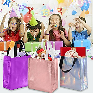 Reusable Gift Bags With Handles,Iridescent Gift Bags Set of 15 Medium Reusable Shopping Bags With for Party Favor Bags,Goodie Bags, Birthday Gift Bag 8x4x10 Inch