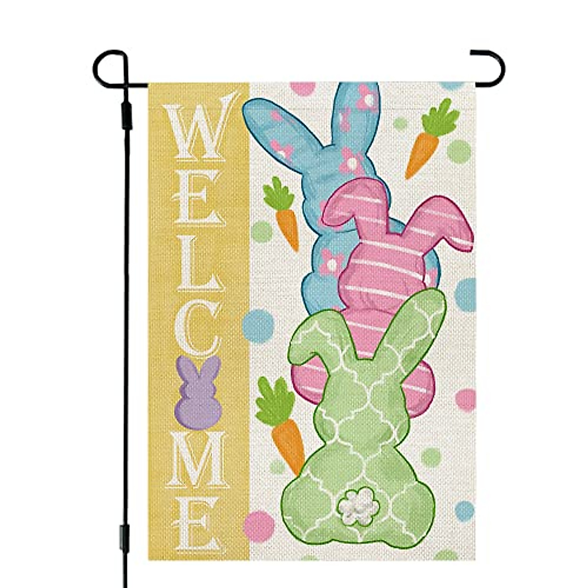CROWNED BEAUTY Easter Bunnies Tail Garden Flag 12x18 Inch Double Sided for Outside Burlap Small Carrots Welcome Yard Holiday Decoration CF716-12