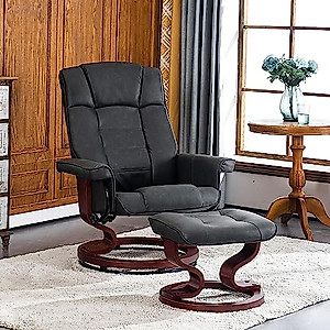 mcombo Swivel Recliner with Ottoman, Multi-Position Leisure Office Chair with Adjustable Back, Faux Leather Ergonomic Lounge Chairs w/Footrest for Bedroom Living Room 9019 (Dark Grey)