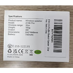 Travel Case Packed, Wireless Mini Bluetooth Speaker with Custom Bass Radiator. EWA A106, Small But Loud, The Next Generation of Portable Speakers for Home, Outdoors, Shower (Silver)1.89* 1.57 inches