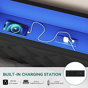 YITAHOME Queen Bed Frame with Headboard & 4 Storage Drawers, Modern Upholstered Faux Leather Platform Bed with RGB LED Lights & USB-C Charging Ports, No Box Spring Needed, Black