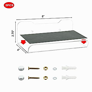 Cosmos 2 Pcs Acrylic Floating Wall Shelves Wall Mount Display Shelf Storage Shelf for Home Décor Bedroom Bookshelf Speaker Figures Display Wall Holder (Transparent Clear (2 Pcs))