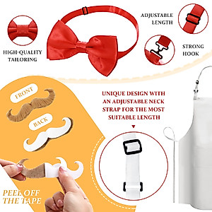 SATINIOR 4 Pcs Halloween Chef Costume Chef Apron Hat Set for Men Chef Hat White Apron Baker Costume Red Bow Tie Fake Beard Moustache for Halloween Cosplay Party