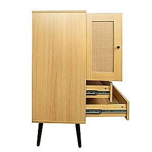 Angel Sar Soft Close Accent Cabinet, Buffet Sideboard Cabinet with 2 Drawers, Rattan Decorated Door, Adjustable Shelves, Dresser, Storage Cabinet for Dining, Living, Bedroom, Hallway