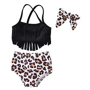 Toddler Infant Baby Girls Swimsuit Leopard Tassels Bikini Two Pieces Bathing Suit Summer Beach Outfits Set (Leopard, 0-6 Months)