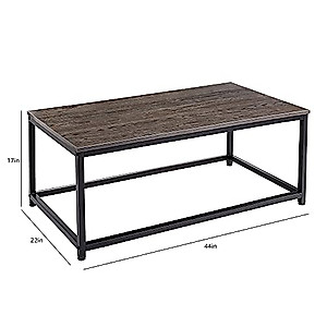 AZL1 Life Concept Coffee Table with Metal Frame,Clean, contemporary design meets rustic industrial style，for living room, office, Dark Brown/Black